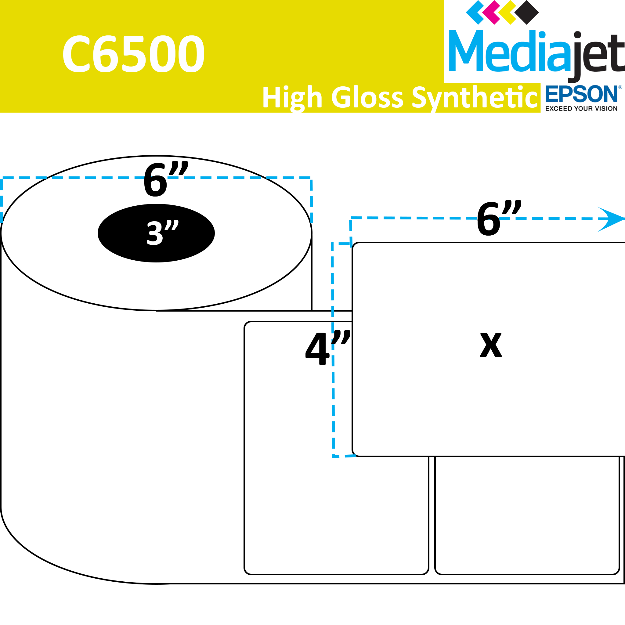 6" x 4"Die Cut Gloss Synthetic Inkjet Labels for Epson C6500(2 Rolls ...